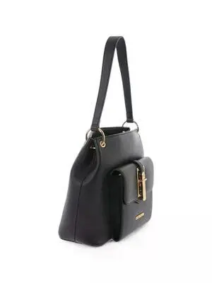 Moschino Grained-effect Logo Plaque Shoulder Bag - Black