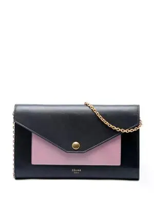 Celine 2018 Bicolor Leather Pocket Envelope Wallet On Chain Crossbody Bag - Black