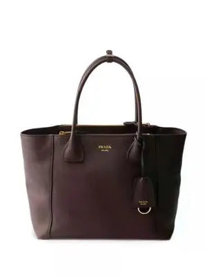 Prada Large Leather Tote Bag - Brown