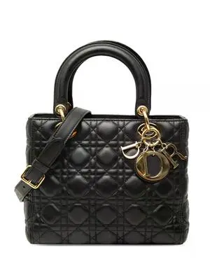 Dior 2018 Medium Lambskin Cannage Lady Satchel - Black