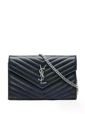 Saint Laurent Grain De Poudre Chevron Cassandre Envelope Chain Wallet Crossbody Bag - Black
