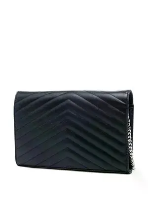 Saint Laurent Grain De Poudre Chevron Cassandre Envelope Chain Wallet Crossbody Bag - Black