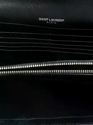 Saint Laurent Grain De Poudre Chevron Cassandre Envelope Chain Wallet Crossbody Bag - Black