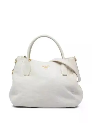 Prada Vitello Daino Zip Top Convertible Tote Satchel - Grey