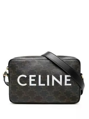 Celine Triomphe Coated Canvas Logo Crossbody Bag - Black