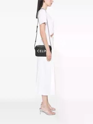 Celine Triomphe Coated Canvas Logo Crossbody Bag - Black