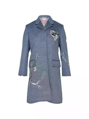 Thom Browne Embroidered Chesterfield Coat - Blue