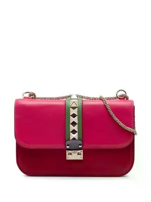 Valentino Garavani 2000-2017 Medium Tricolor Calfskin Rockstud Glam Lock Crossbody Bag - Red