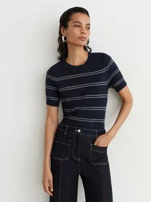 REISS Sabrina Wool-blend Striped Knit Top With Cashmere - Navy/grey