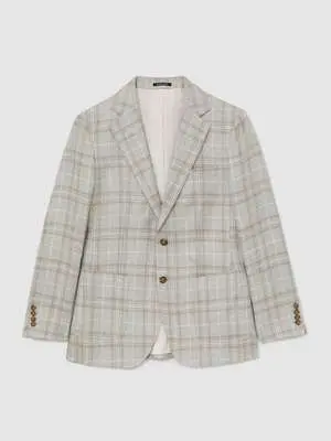 ATELIER Hemp Wool Check Single Breasted Classic Fit Blazer