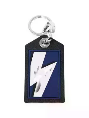Neil Barrett Thunderbolt Hammered Leather Keychain - Black