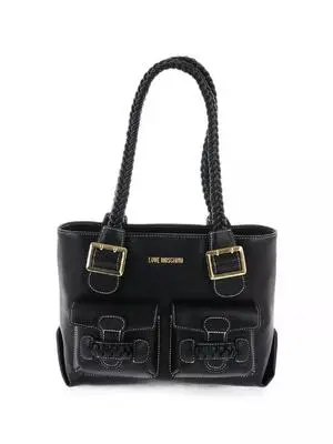 Moschino Braided-handle Contrast-stitch Shoulder Bag - Black