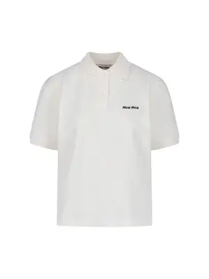 Miu Miu Cotton Long Sleeve Polo - White