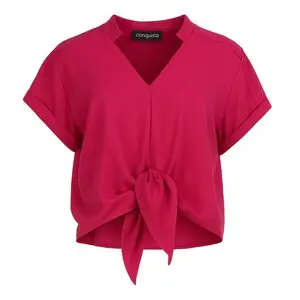CONQUISTA Tie-front Blouse In Fuchsia – 100% Viscose Voile - Pink