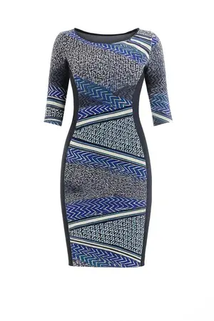 CONQUISTA Print & Panel Stretch Dress - Green