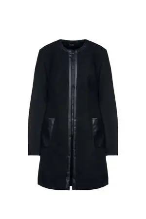 CONQUISTA Mouflon Coat With Faux Leather Detail - Black