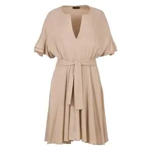 CONQUISTA Beige Dress With Ruffle Sleeves - Brown