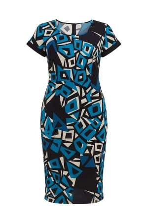 CONQUISTA Straight Print Dress In Abstract Print Fabric - Blue