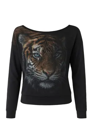 CONQUISTA Low Back Sheer Print Top