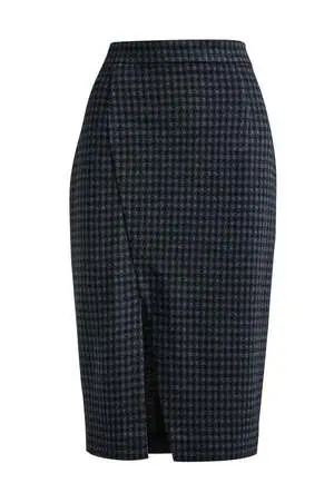 CONQUISTA Check Pencil Skirt - Blue