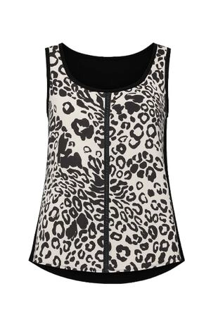 CONQUISTA V Neck Print Top With Trim Detail - Black