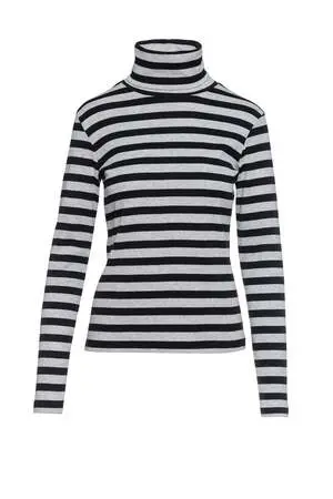 CONQUISTA Striped & Grey Polo Neck Top - Black