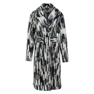 CONQUISTA Long Wool Blend Jacquard Style Coat In Neutral Shades With Belt - Grey
