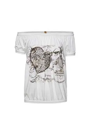CONQUISTA Printed Peasant Top - White