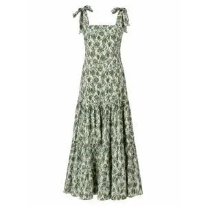 Mind Traveler Maxi Dress With Floral Print And Tiered Skirt - Green