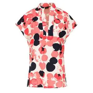 CONQUISTA Black / Pink Apricot Print Linen Style Sleeveless Top - Black/pink