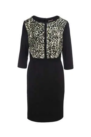 CONQUISTA Straight Dress With Animal Print Detail - Green