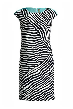 CONQUISTA Sleeveless Striped Fitted Dress - Blue