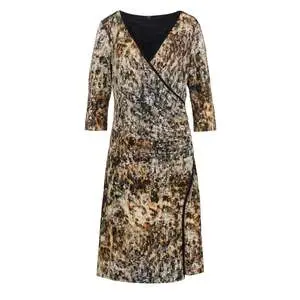 CONQUISTA Printed Jersey Faux Wrap Dress With Black Trim - Brown