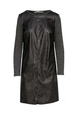 CONQUISTA Dark Faux Leather Detail Knit Dress - Grey