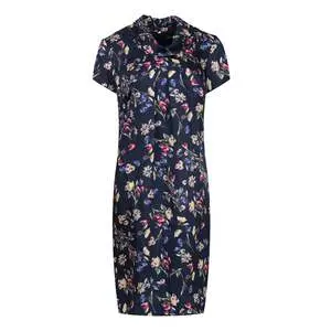 CONQUISTA Floral Print Viscose Short Sleeve Dress - Blue