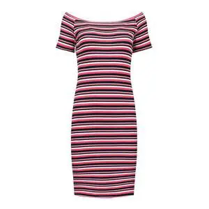 CONQUISTA Black / White / Red Striped Off-shoulder Fitted Dress Red & Black - Black/white/red