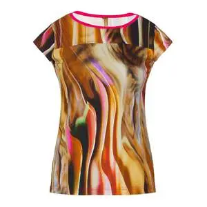 CONQUISTA Print Cap Sleeve Top With Trim Detail - Red