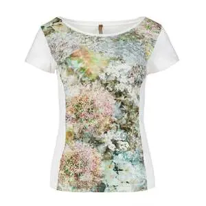 CONQUISTA Short Sleeve Floral Print Top - White