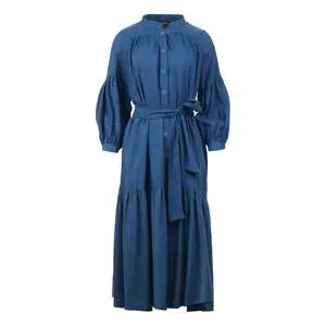 CONQUISTA Linen Style Dress With Pockets - Blue