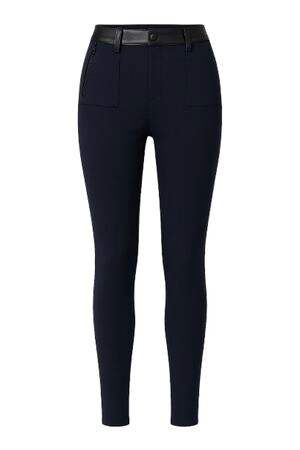 CONQUISTA Mid Rise Pleather Detail Jeggings - Blue