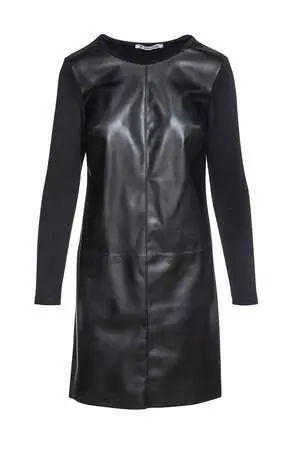 CONQUISTA Black Dress With Faux Leather Front By Conquista Fashion