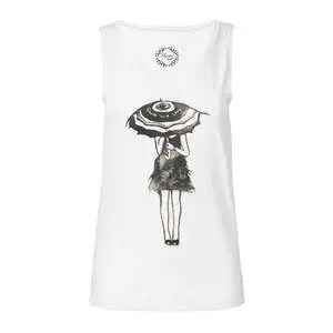 CONQUISTA Racer Back Print Top - White