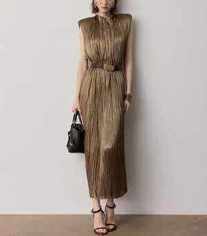 Ralph Lauren Pleated Metallic Maxi Dress