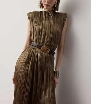 Ralph Lauren Pleated Metallic Maxi Dress