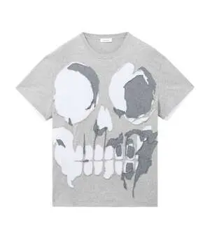 Alexander McQueen Skull Distressed T-shirt - Silver