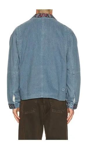 FOUND Jockey Club Embroidered Denim Jacket - Faded Navy