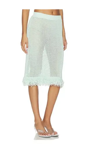 Paris Georgia Crochet Knit Midi Skirt With Beaded Hem - Celeste Blue