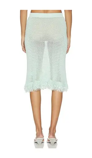 Paris Georgia Crochet Knit Midi Skirt With Beaded Hem - Celeste Blue