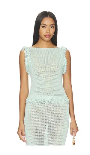 Paris Georgia Fringe Top In Baby Blue - Celeste Blue