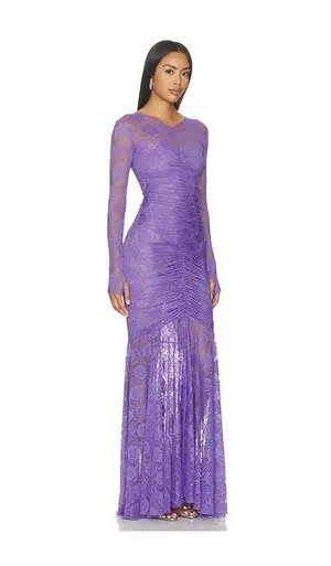 Norma Kamali Long Sleeve V Neck Fishtail Gown - Lavender